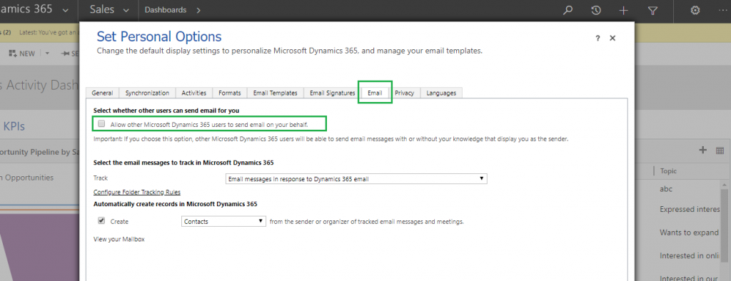 How to Set Default Value of ‘Allow other Dynamics 365 user to send email on your behalf’ as ...