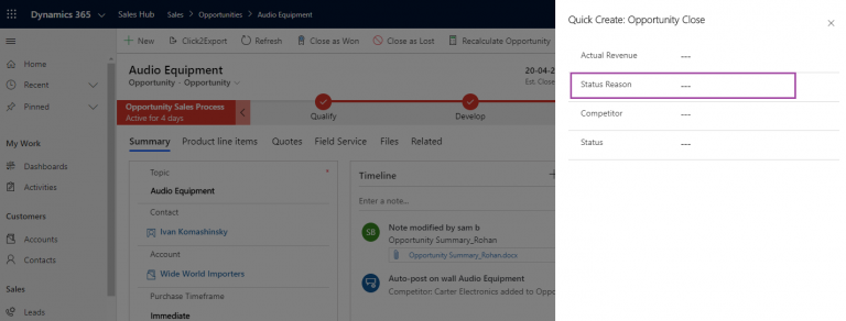 Customization of Opportunity Close dialog box in Dynamics 365 ...