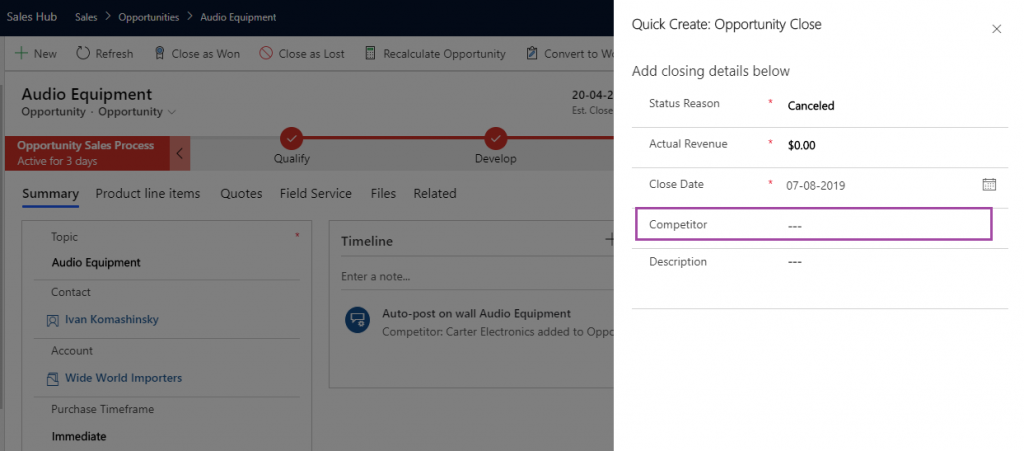 Customization of Opportunity Close dialog box in Dynamics 365 ...