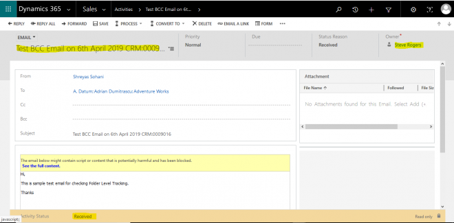 How to Track the BCC emails in Dynamics 365 CRM - Microsoft Dynamics ...
