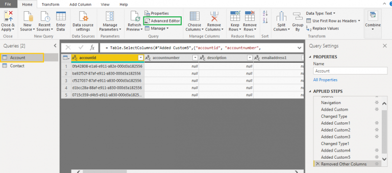 How To Modify Data Source Queries Of Power Bi Report Using Advanced Editor Microsoft Dynamics