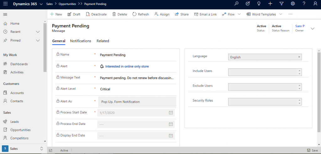 How To Create Alerts Or Reminders For Individual Records In Dynamics