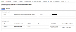 Knowledge Article Templates in Dynamics 365 CS as per 2019 Release Wave ...