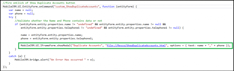 Opening An Iframe In A Modal Dialog With Custom Parameters In Resco Mobile App Microsoft