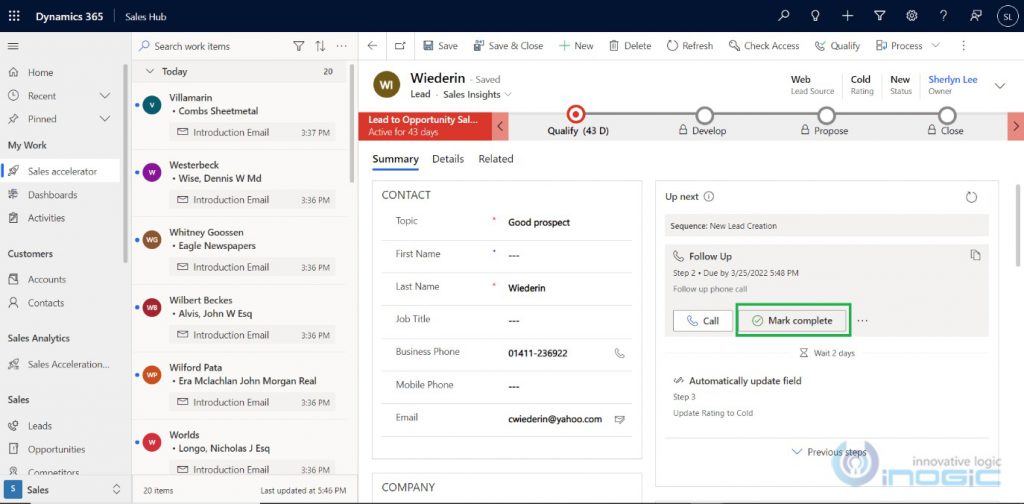 Perform activities from sequence step in Sales Accelerator and ...