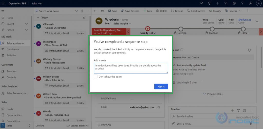 Perform activities from sequence step in Sales Accelerator and ...