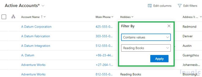 How To Apply Filters On Multi Choices Columns In Dynamics 365 Ce Microsoft Dynamics 365 Crm