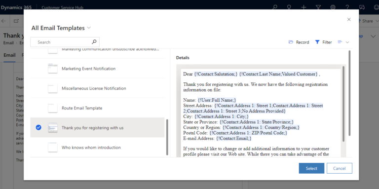 Email Template Selection Enhancement within Microsoft Dynamics 365 CRM ...