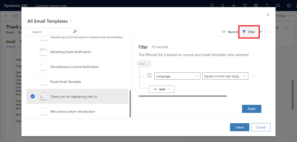 Email Template Selection Enhancement within Microsoft Dynamics 365 CRM ...