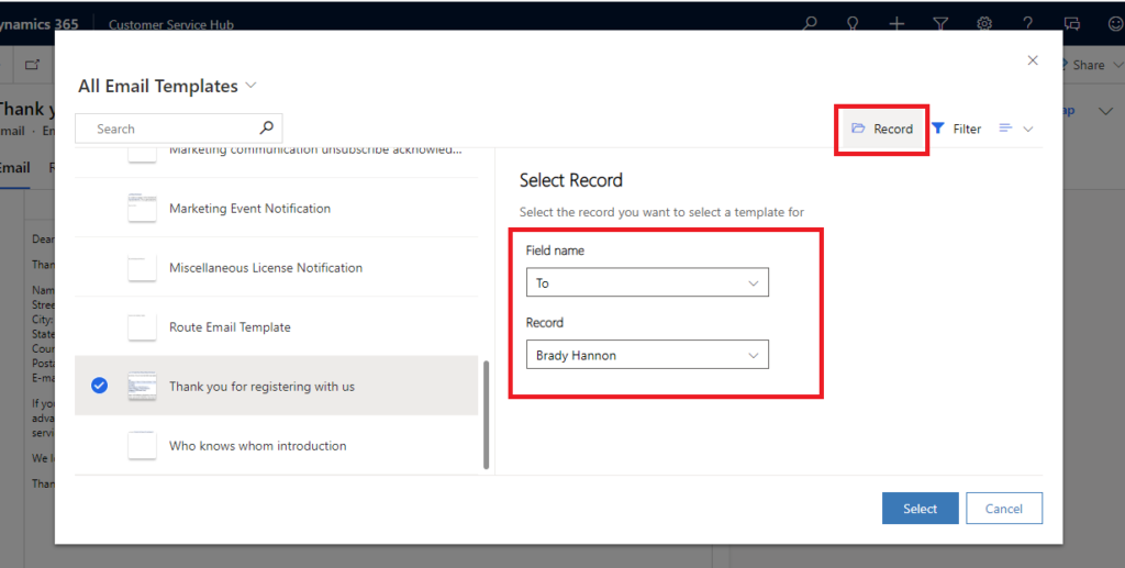 Email Template Selection Enhancement Within Microsoft Dynamics 365 Crm Microsoft Dynamics 365