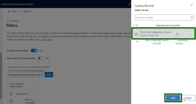 Enable and use the integrated search providers as filters for knowledge ...