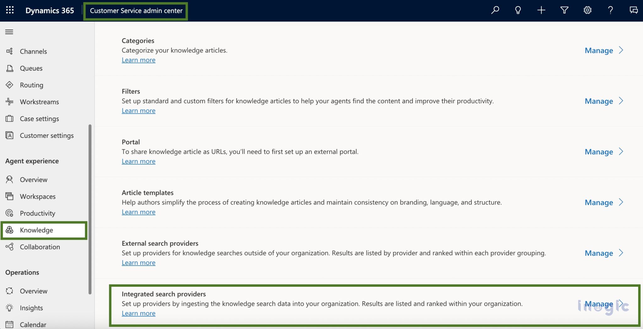 Enable and use the integrated search providers as filters for knowledge ...