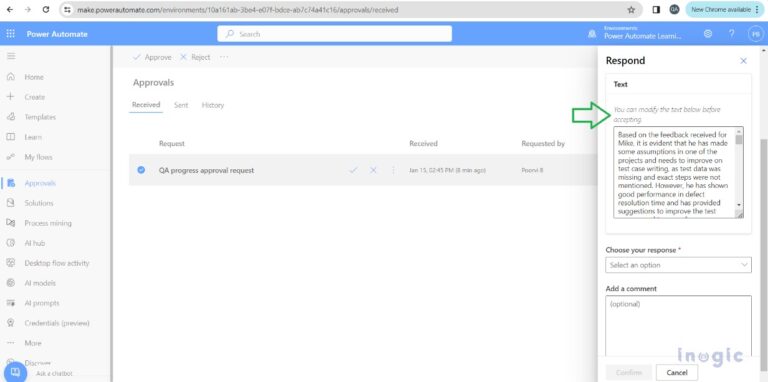 Incorporating Start and wait for an approval of text action for the AI ...