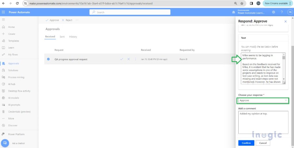 Incorporating Start and wait for an approval of text action for the AI ...
