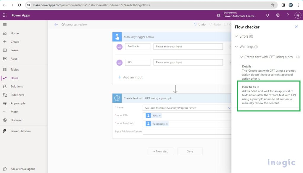 Incorporating Start and wait for an approval of text action for the AI ...