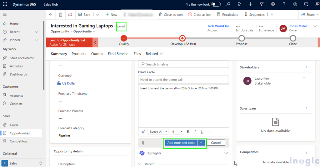 Improve Collaboration by Adding Notes Before Saving in Dynamics 365 ...